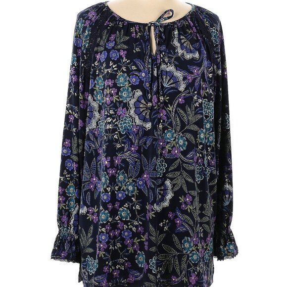 Susan Graver | Tops | Susan Graver Purple Floral Liquid Knit Tieneck ...